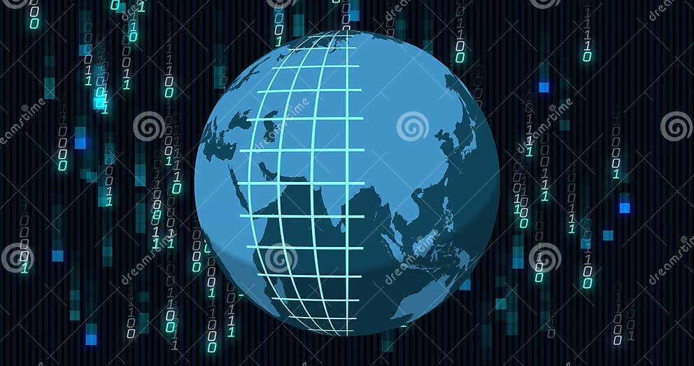 Image of Globe with Binary Coding and Data Processing Stock Illustration - Illustration of ...