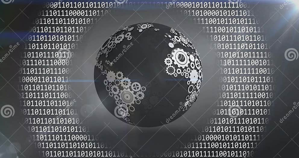 Image of Globe with Binary Coding and Data Processing Over Dark ...