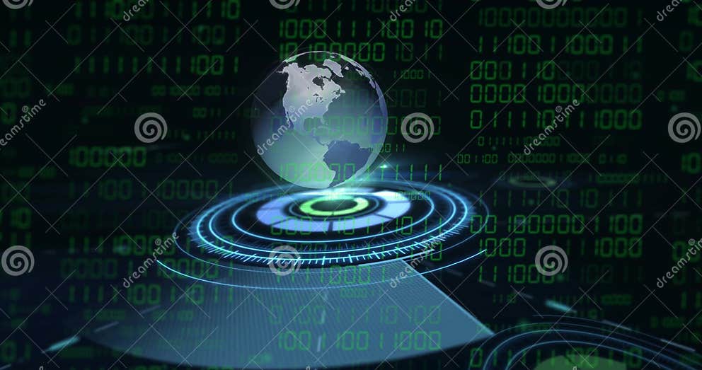 Image Of Globe With Binary Coding And Data Processing Over Dark 7614
