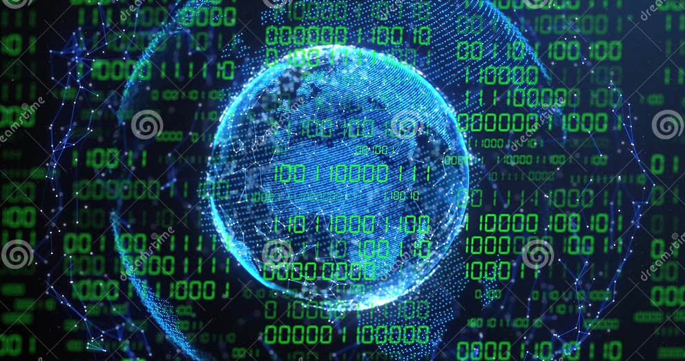 Image Of Globe With Binary Coding And Data Processing Over Dark Background Stock Illustration 
