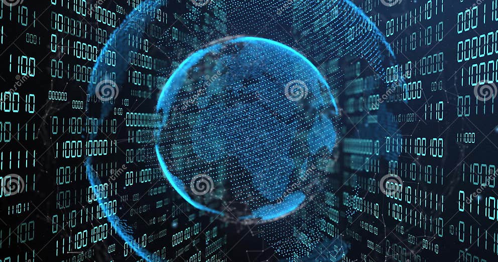 Image of Globe with Binary Coding and Data Processing Over Dark ...