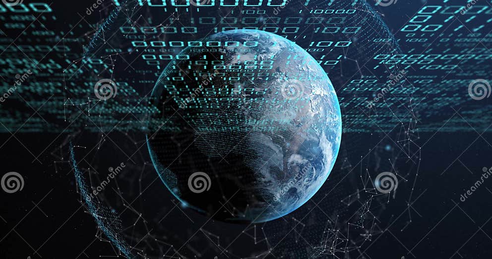 Image of Globe with Binary Coding and Data Processing Over Dark ...