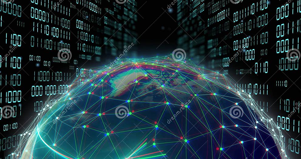 Image of Globe with Binary Coding and Data Processing Over Dark Background Stock Photo - Image ...