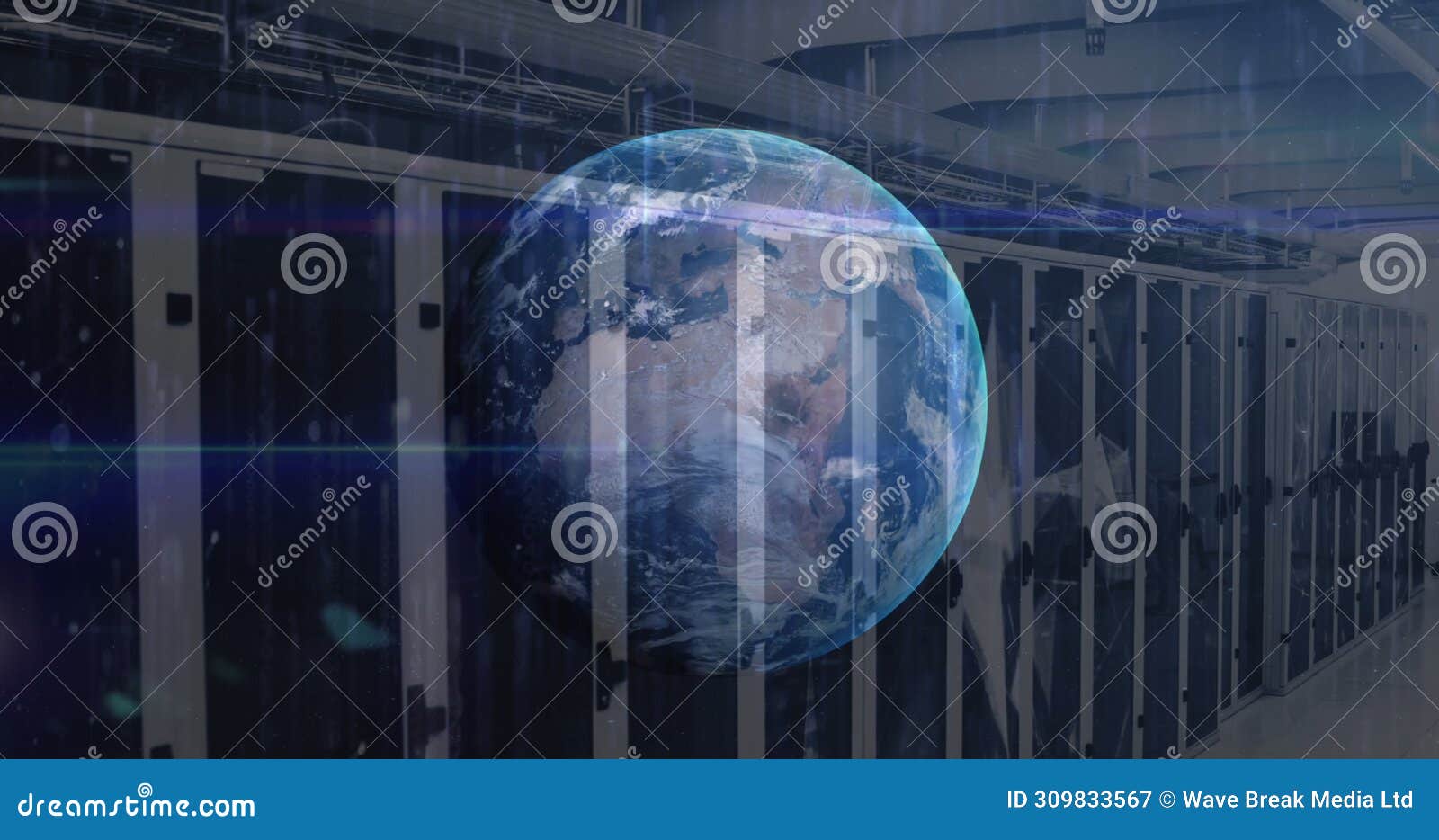 Image of Globe, Blue Light Trails and Plexus Networks Against Computer ...