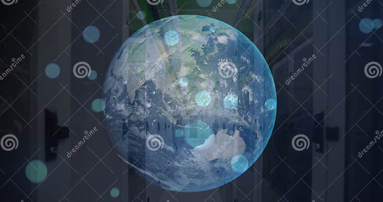 Image of Globe and Circles Falling Over Data Server Racks Stock Image ...