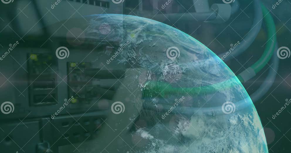Image of Globe and Circles Moving Over Back Panel of Server Racks Stock ...