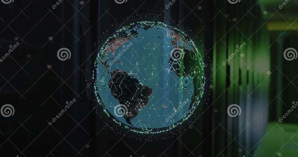 Image of Globe with Connections Over Computer Server Stock Illustration - Illustration of people ...