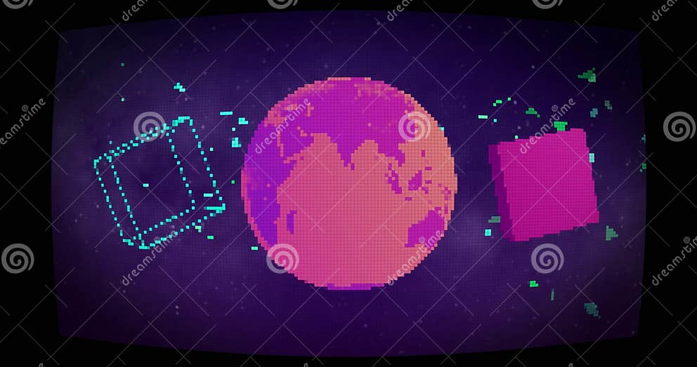 Image of Globe and Cubes Moving Over Black Background Stock ...