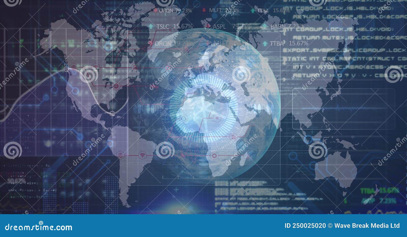 Image of Globe, Data Processing Over World Map Stock Illustration ...