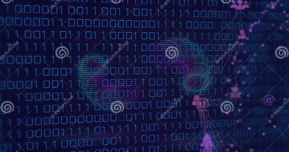 Image Of Globe Of Digital Icons And Spring Shapes Against Binary Coding