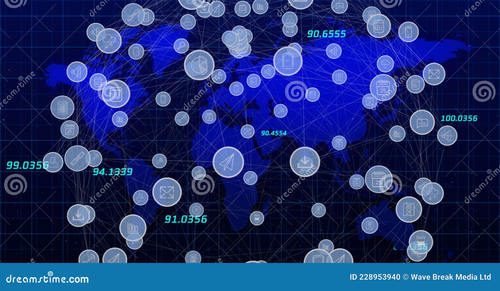Image of Globe with Icons and Numbers Changing Over World Map Stock ...
