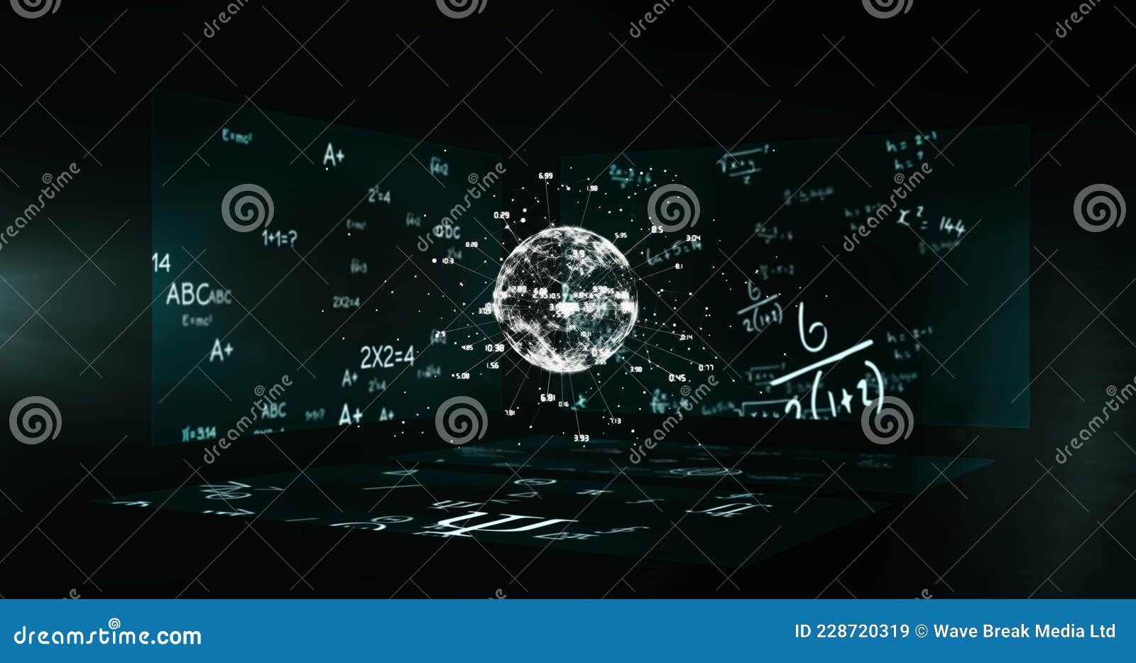 Image of a Globe with Numbers Spinning Over Three Boards Mathematical ...