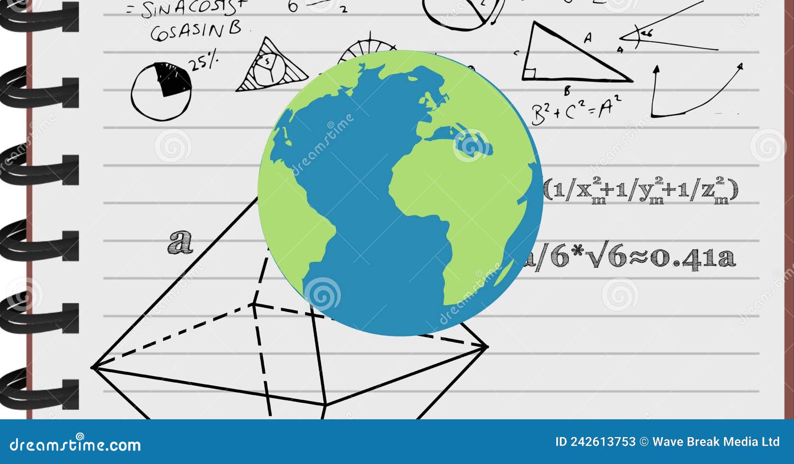 Image of Globe Over Mathematical Equations in School Notebook Stock ...