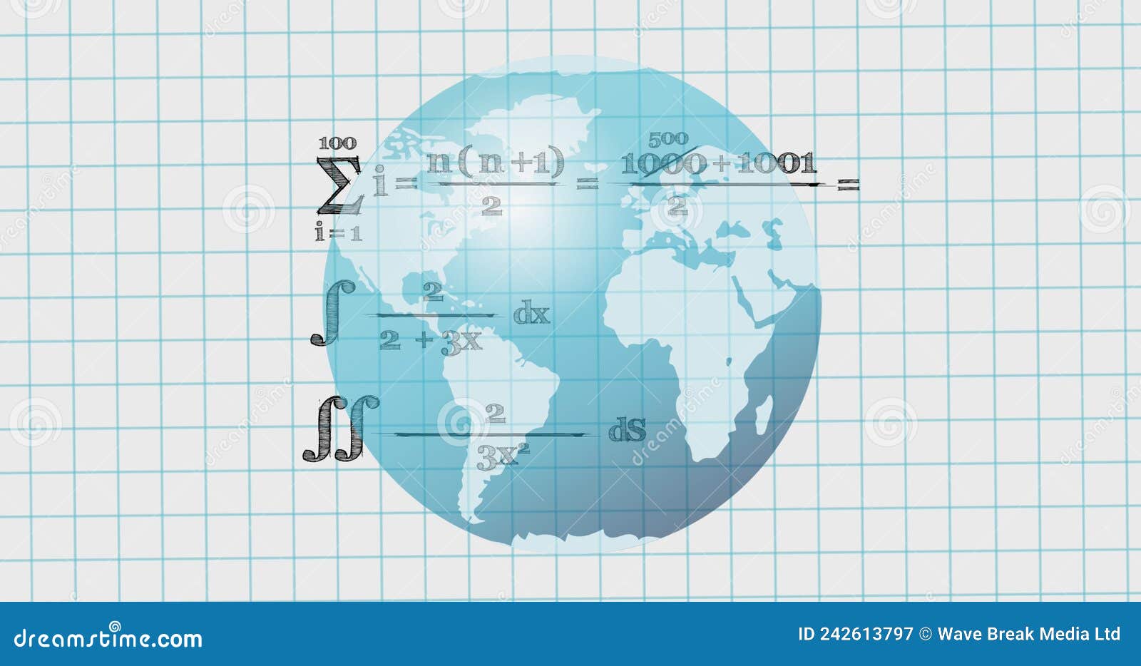 Image of Globe Over Mathematical Equations in School Notebook Stock ...