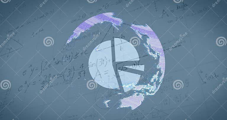 Image of Globe, Pie Chart and Math Formulas on Grey Background Stock ...