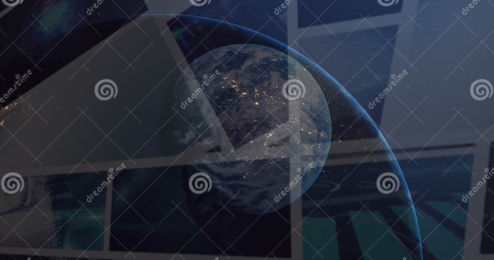 Image of Globe Rotating Over Data on Screens and Sun Stock Image ...