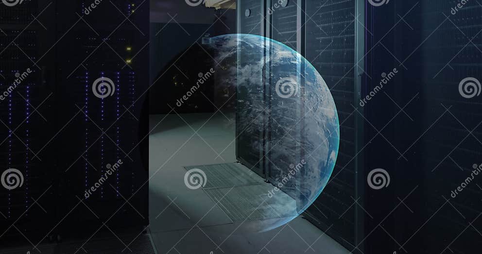 Image of Globe Rotating Over Data Server Racks Stock Illustration - Illustration of information ...