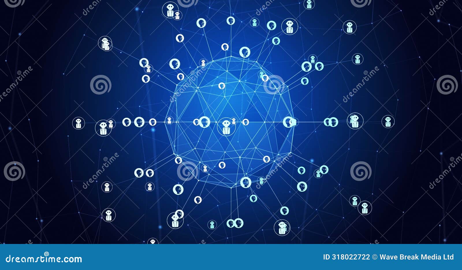 Image of Globe Rotating with People and Robot Icons Connected with ...