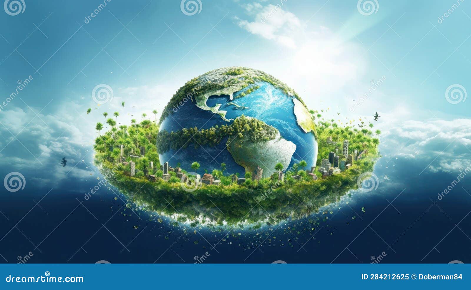 Image of the Globe with Symbols of Human Activity and the Environment ...