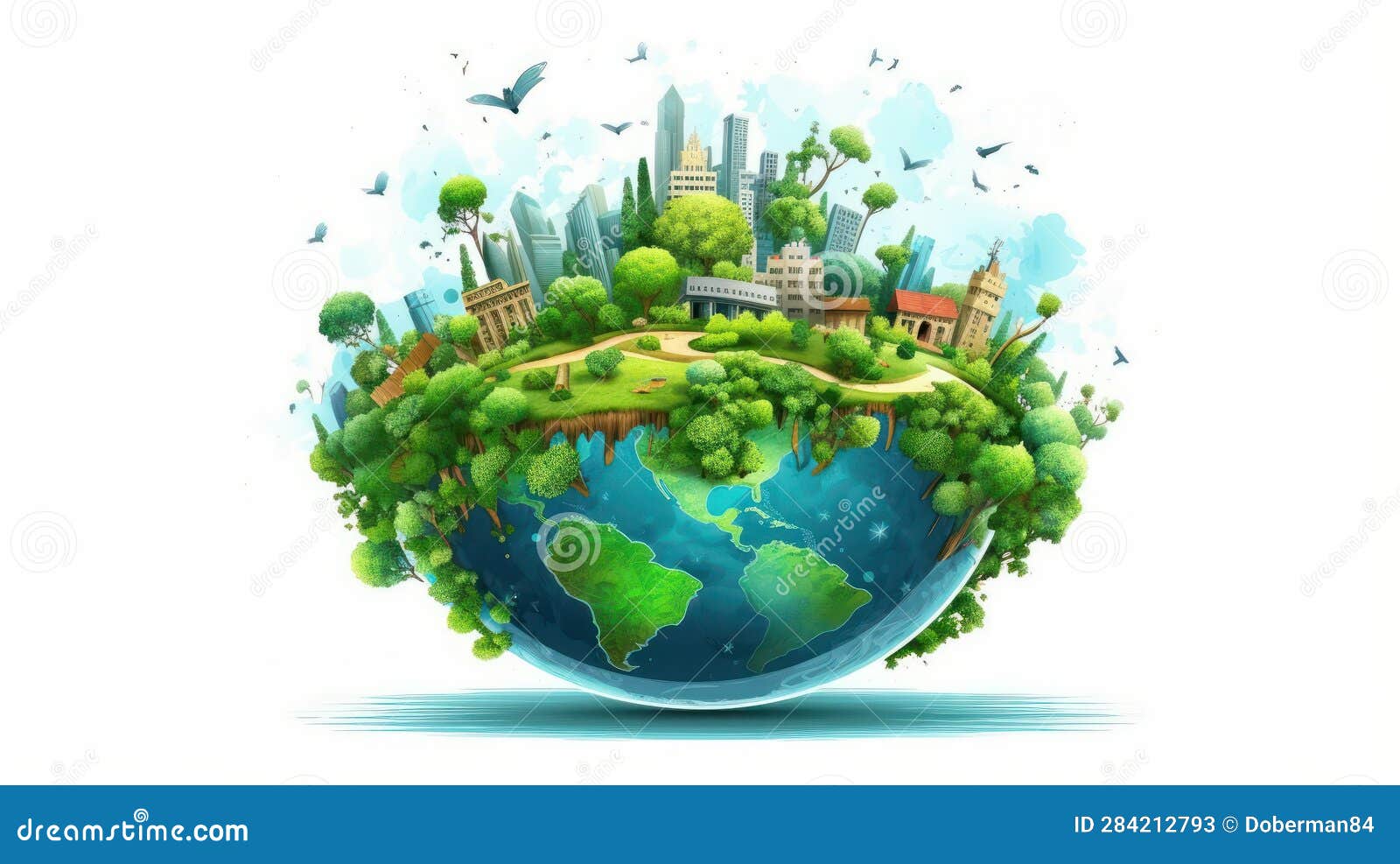 Image of the Globe with Symbols of Human Activity and the Environment ...