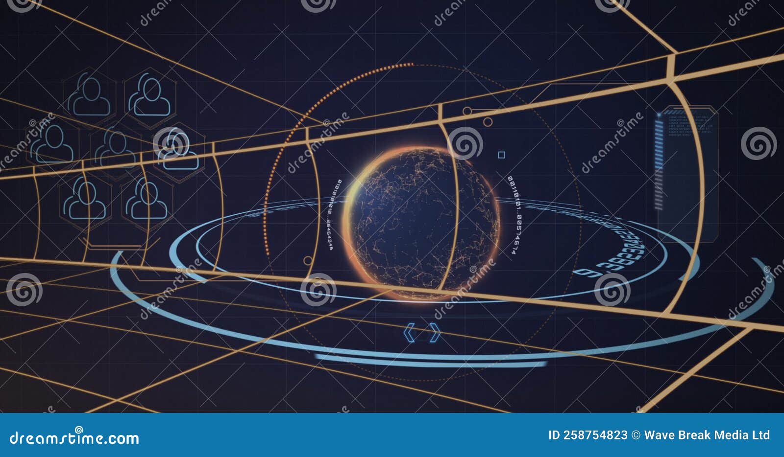 Image of Globe and User Icons in Black Digital Space Stock Illustration ...