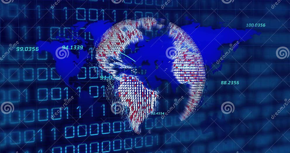 Image of Globe and World Map Over Data Processing and Binary Coding on ...