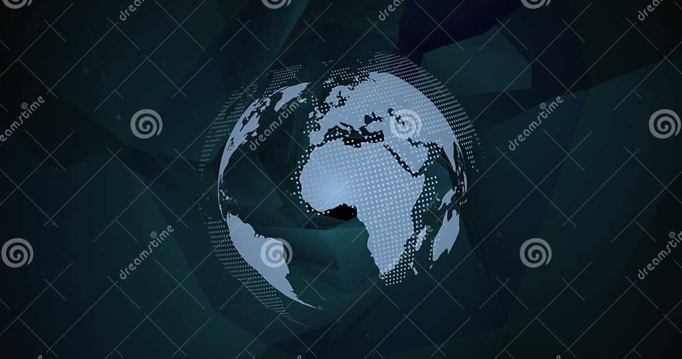 Image of Globe with World Map Over Digital Space with Shapes Stock ...