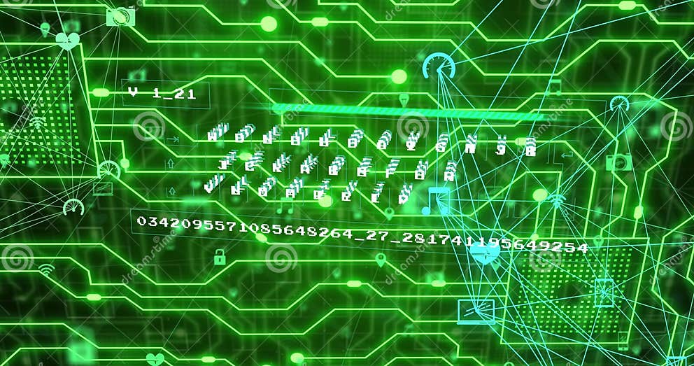 Image of Globes of Digital Icons, Data Processing and Green Glowing ...