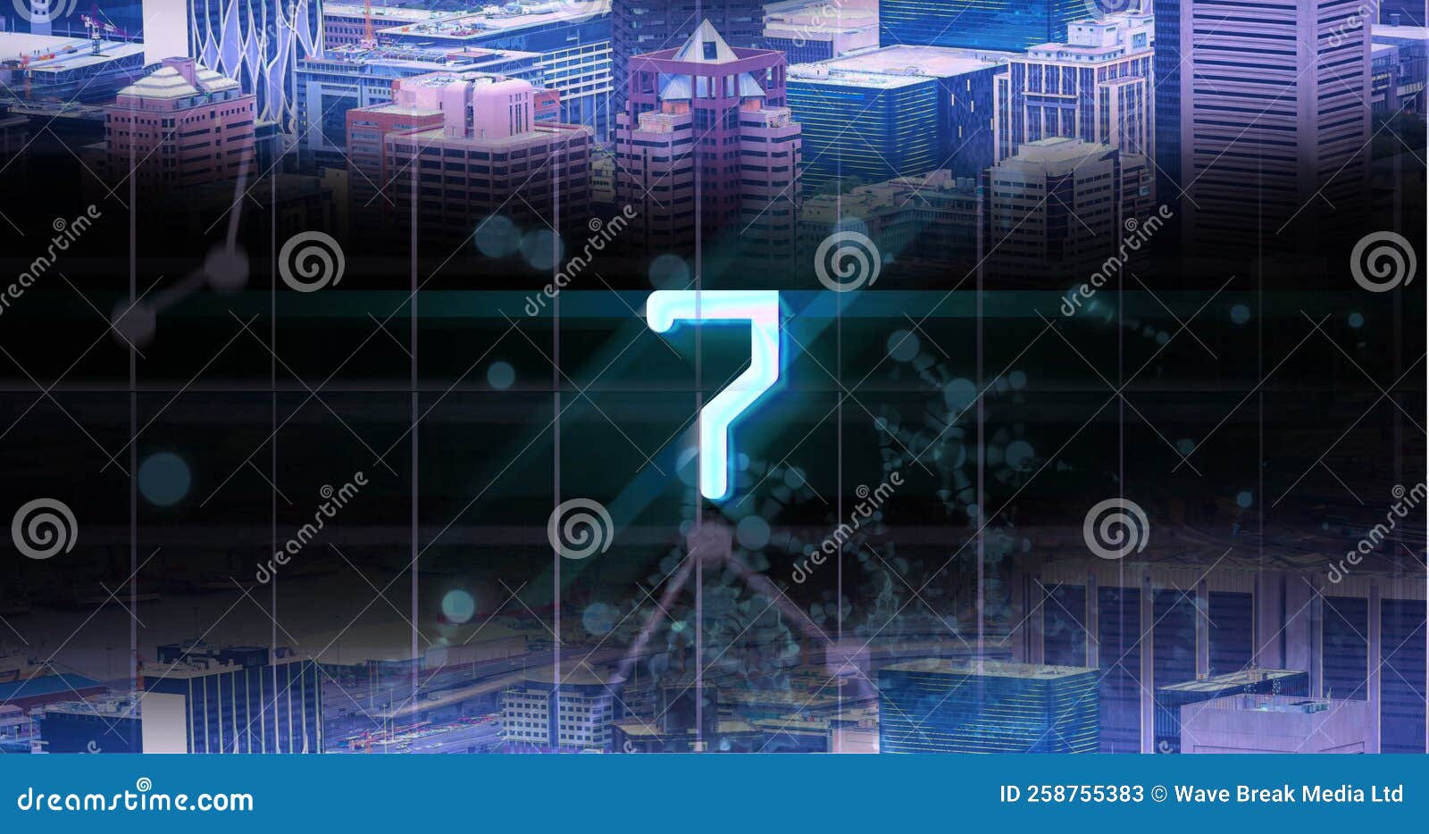 Image of Glowing Blue Digital Number Seven in Countdown Over Cityscape ...