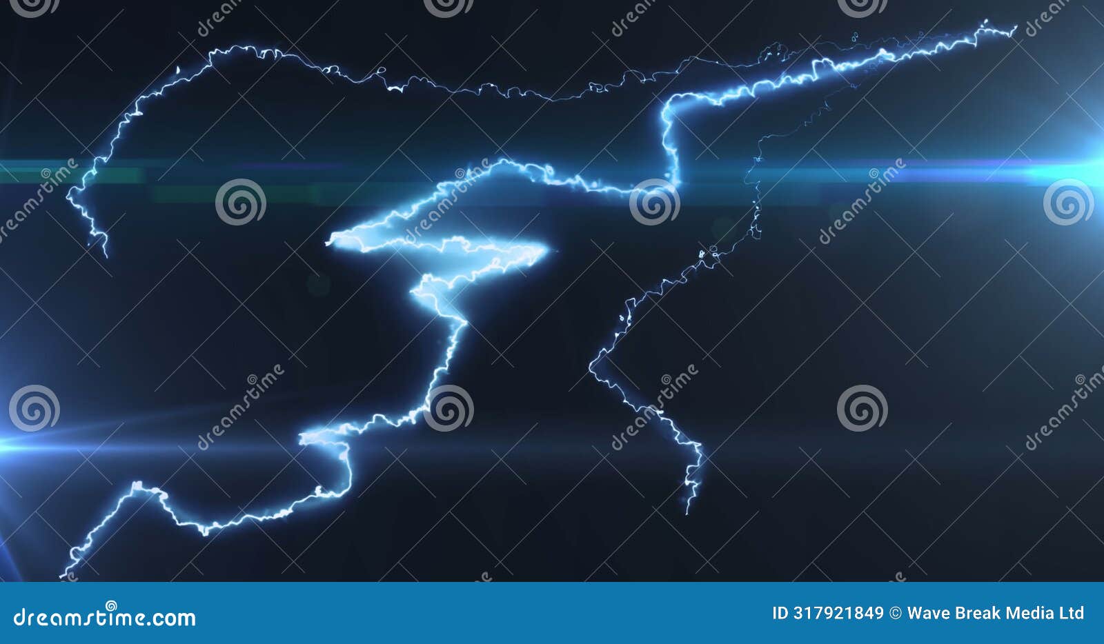 Image of Glowing Blue Lightning Flashes and White Beam of Light on Dark ...