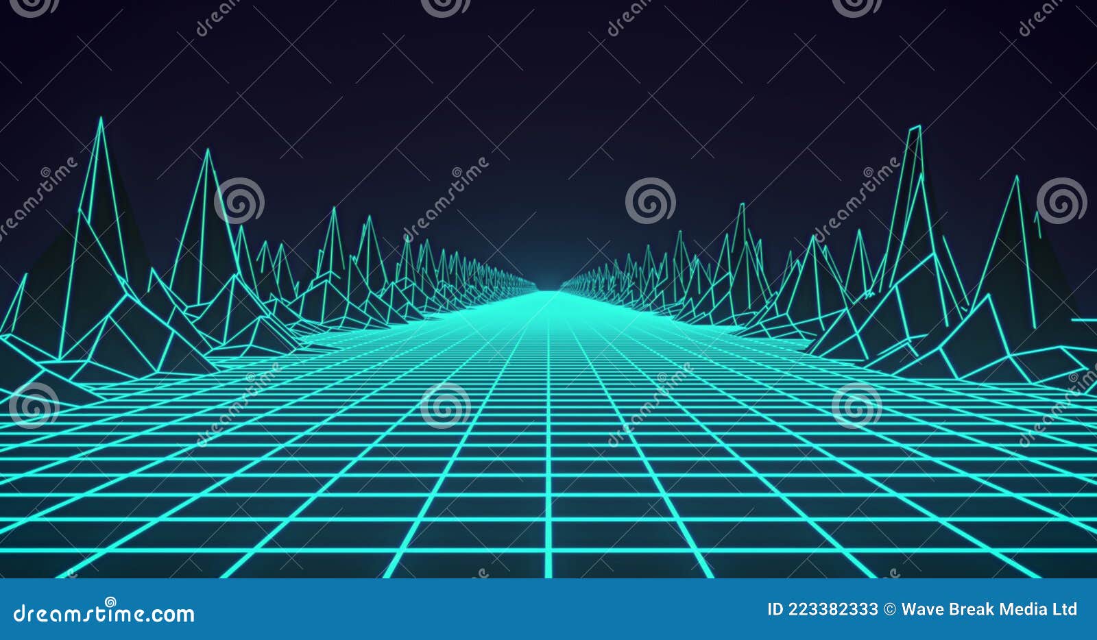Image of Glowing Green Grid and Map with Mountains Moving on Seamless ...