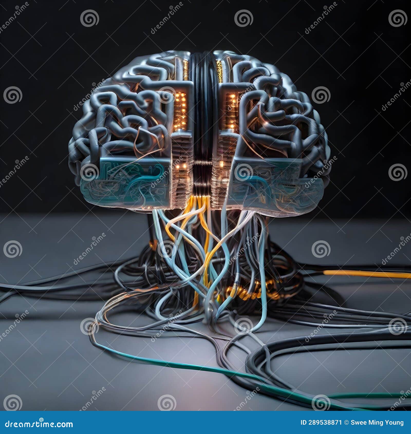 Image of a Glowing Human-liked Brain Made of Intricate Wires and Cables ...