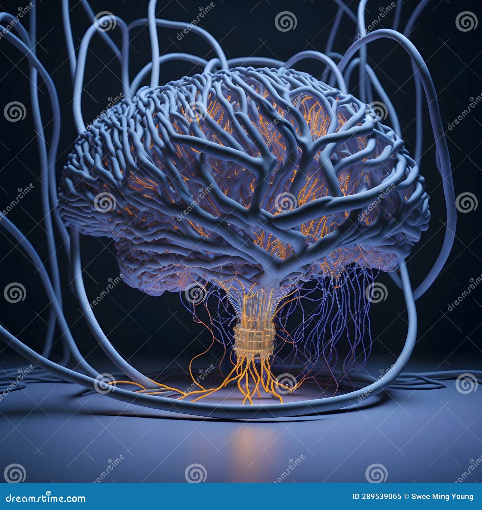 Image of a Glowing Human-liked Brain Made of Intricate Wires and Cables ...
