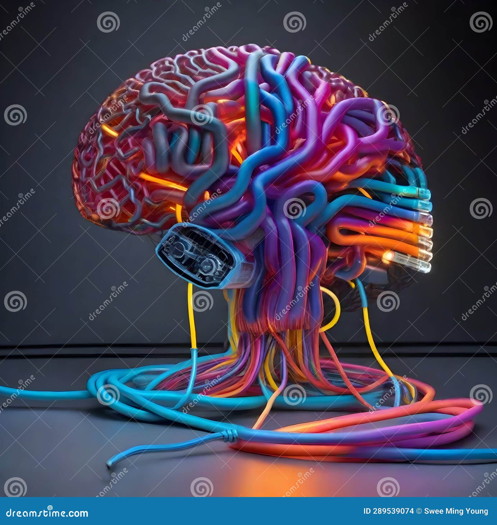 Image of a Glowing Human-liked Brain Made of Intricate Wires and Cables ...