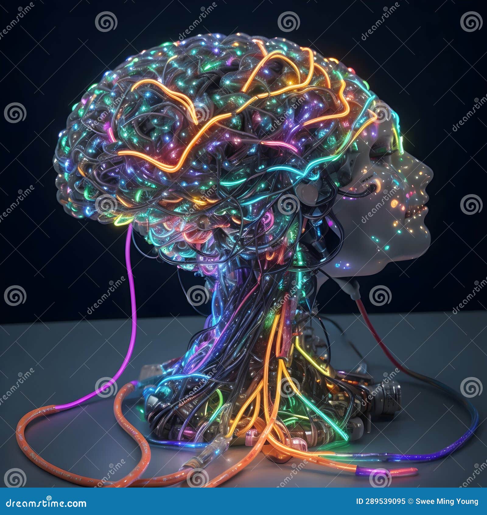 Image of a Glowing Human-liked Brain Made of Intricate Wires and Cables ...