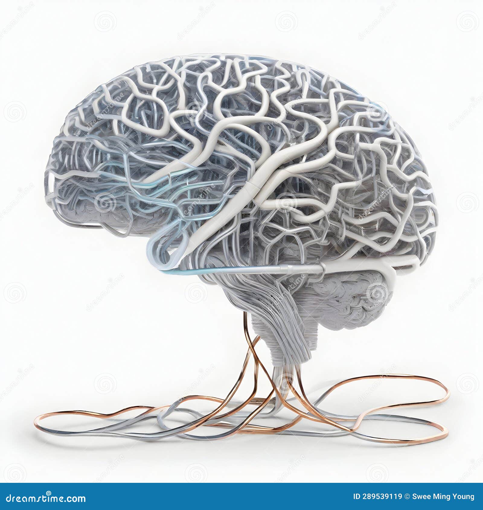 Image of a Glowing Human-liked Brain Made of Intricate Wires and Cables ...