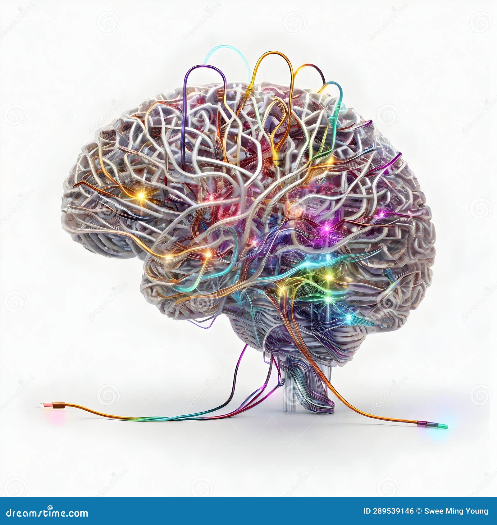Image of a Glowing Human-liked Brain Made of Intricate Wires and Cables ...