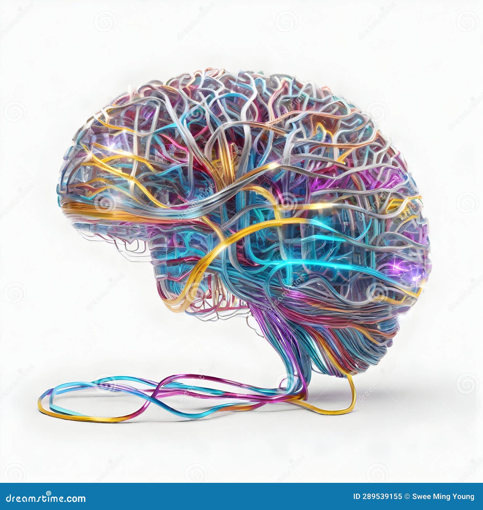 Image of a Glowing Human-liked Brain Made of Intricate Wires and Cables ...
