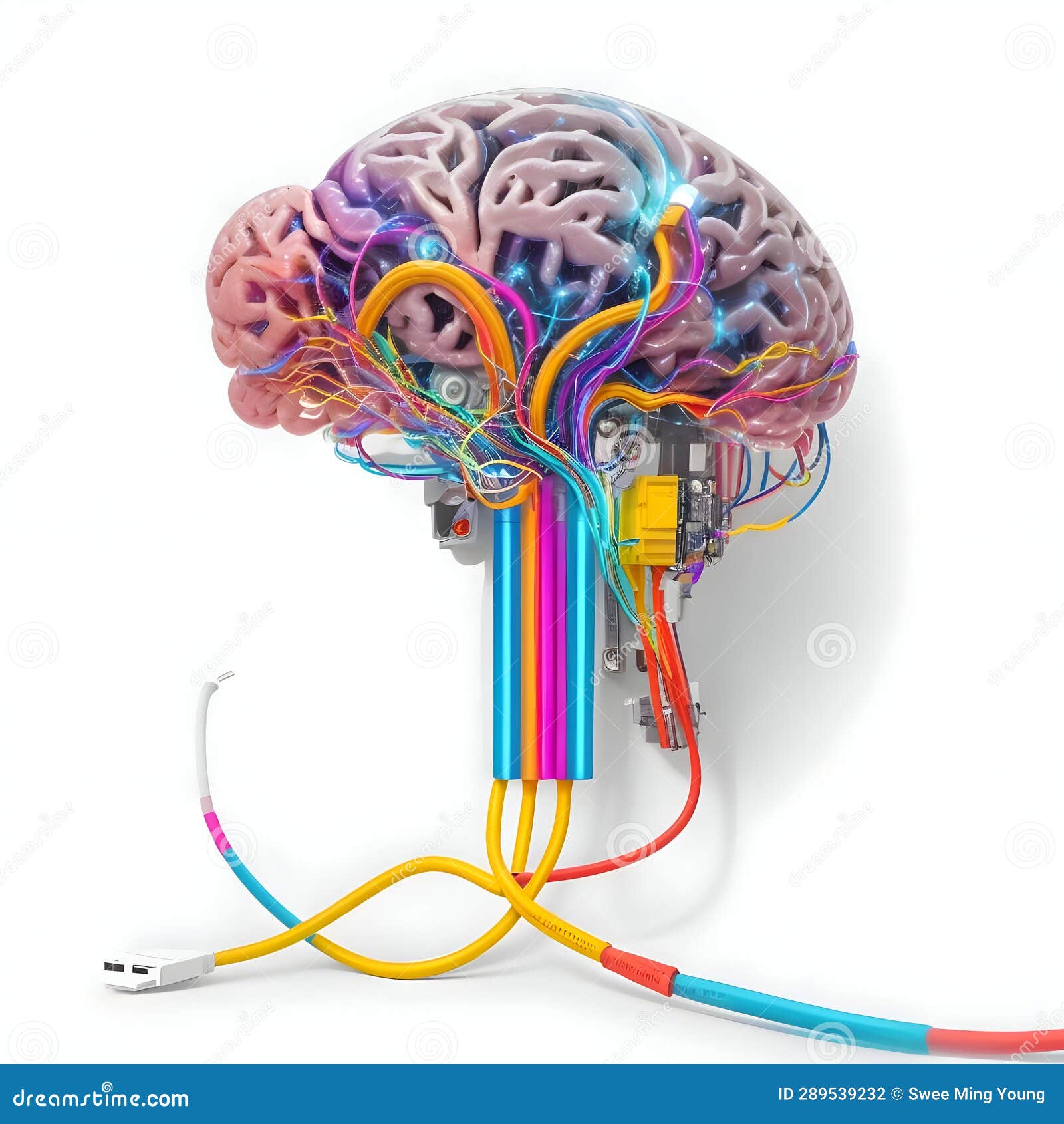 Image of a Glowing Human-liked Brain Made of Intricate Wires and Cables ...