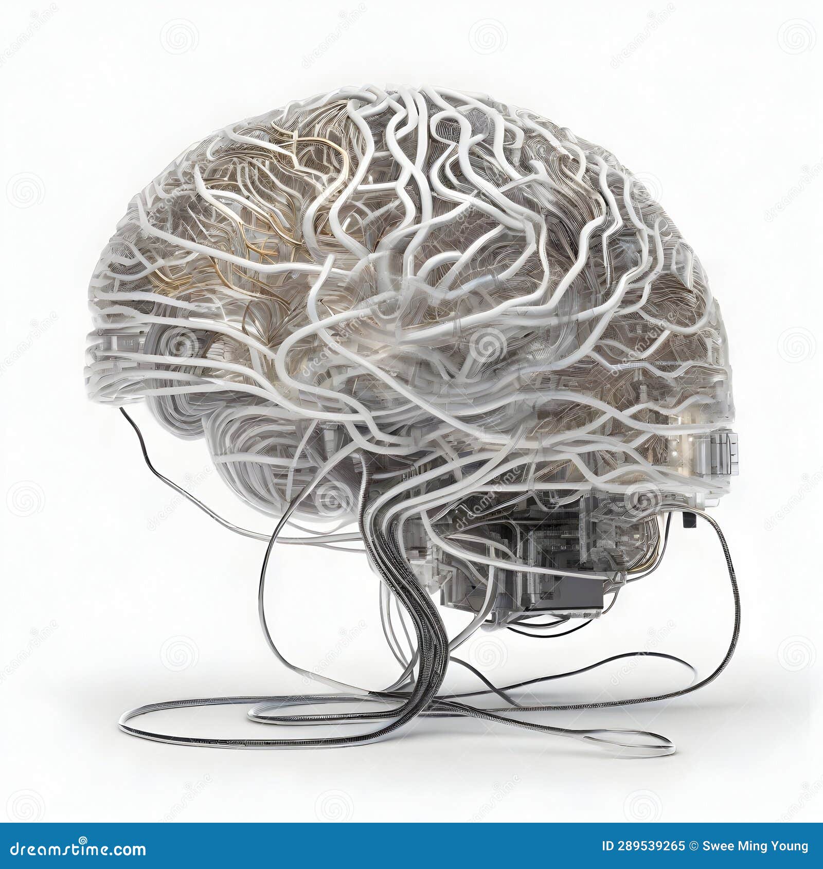 Image of a Glowing Human-liked Brain Made of Intricate Wires and Cables ...