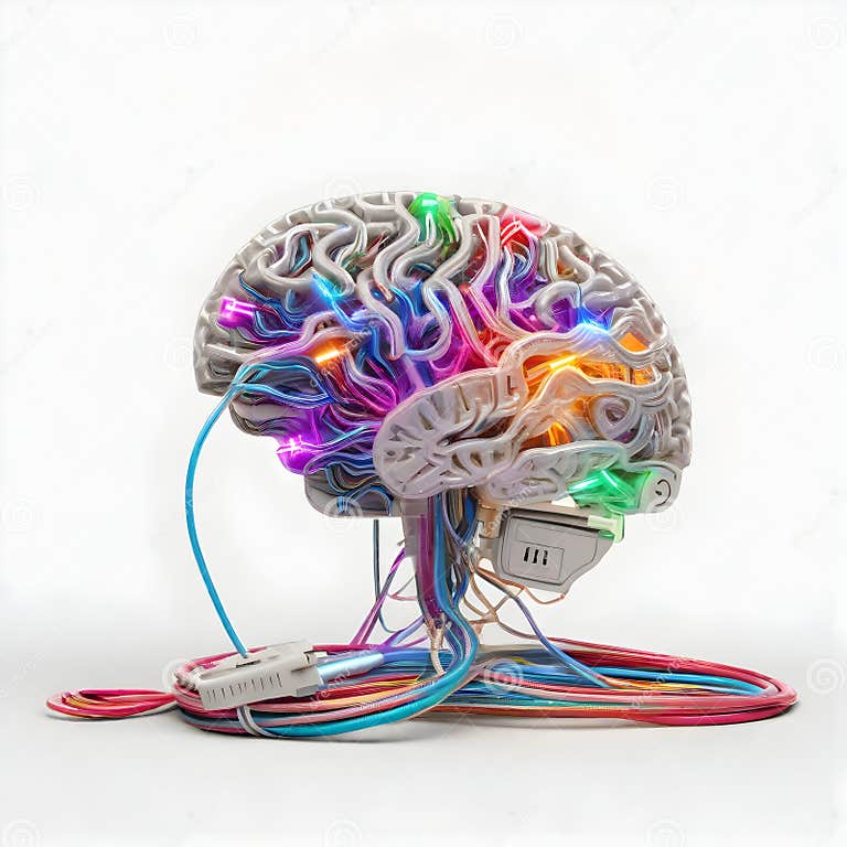 Image of a Glowing Human-liked Brain Made of Intricate Wires and Cables ...