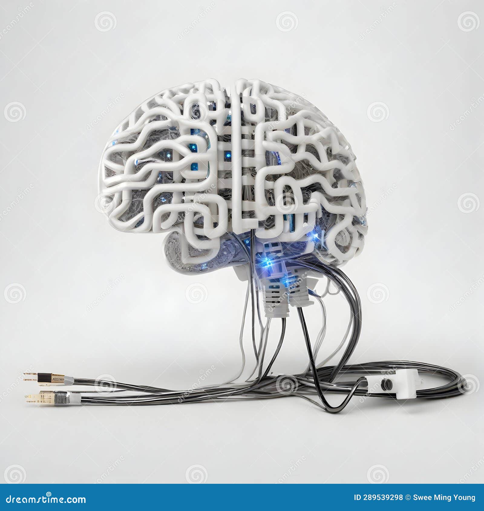 Image of a Glowing Human-liked Brain Made of Intricate Wires and Cables ...