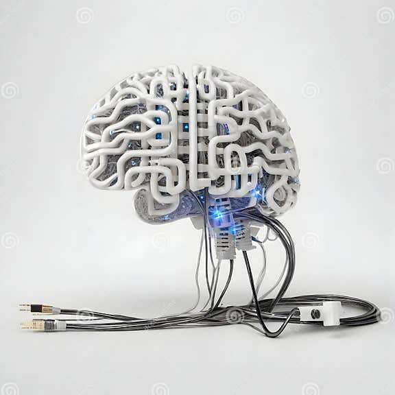 Image of a Glowing Human-liked Brain Made of Intricate Wires and Cables ...