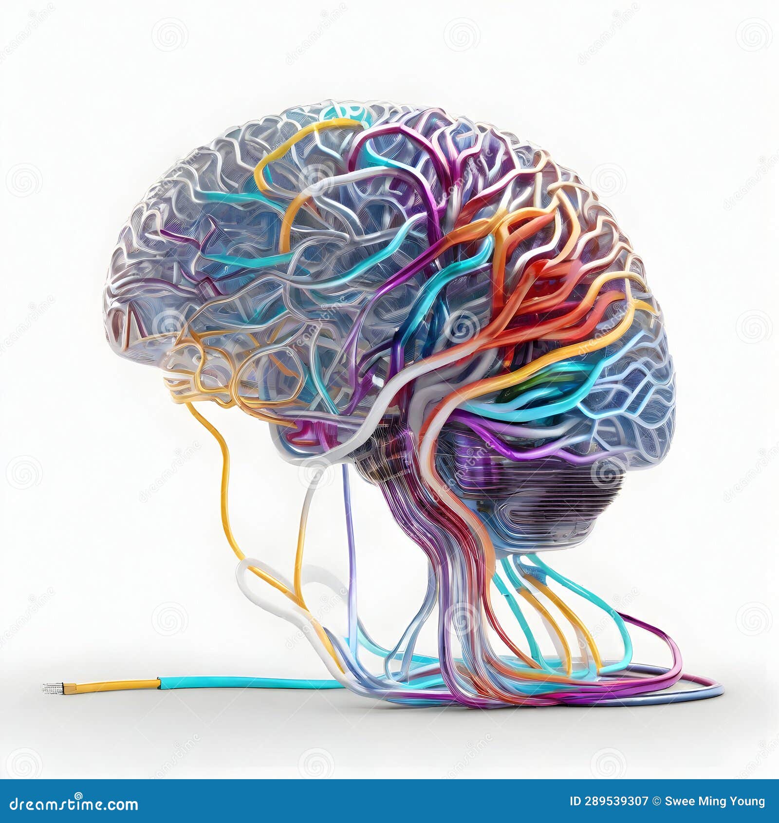 Image of a Glowing Human-liked Brain Made of Intricate Wires and Cables ...