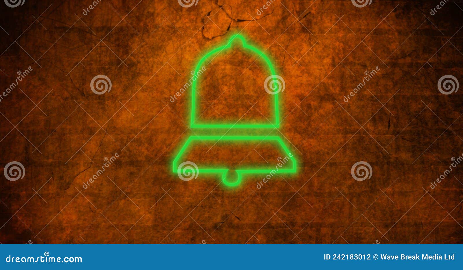 Image of Glowing Neon Bell Icon on Brick Wall Stock Illustration ...