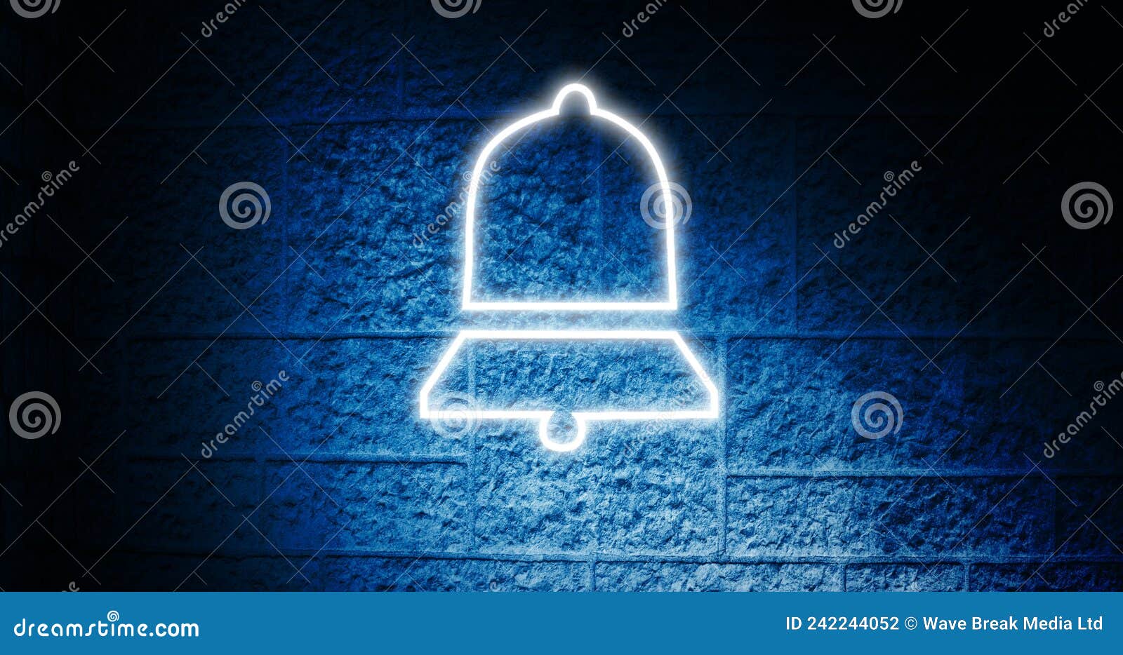 Image of Glowing Neon Bell Icon on Brick Wall Stock Illustration ...