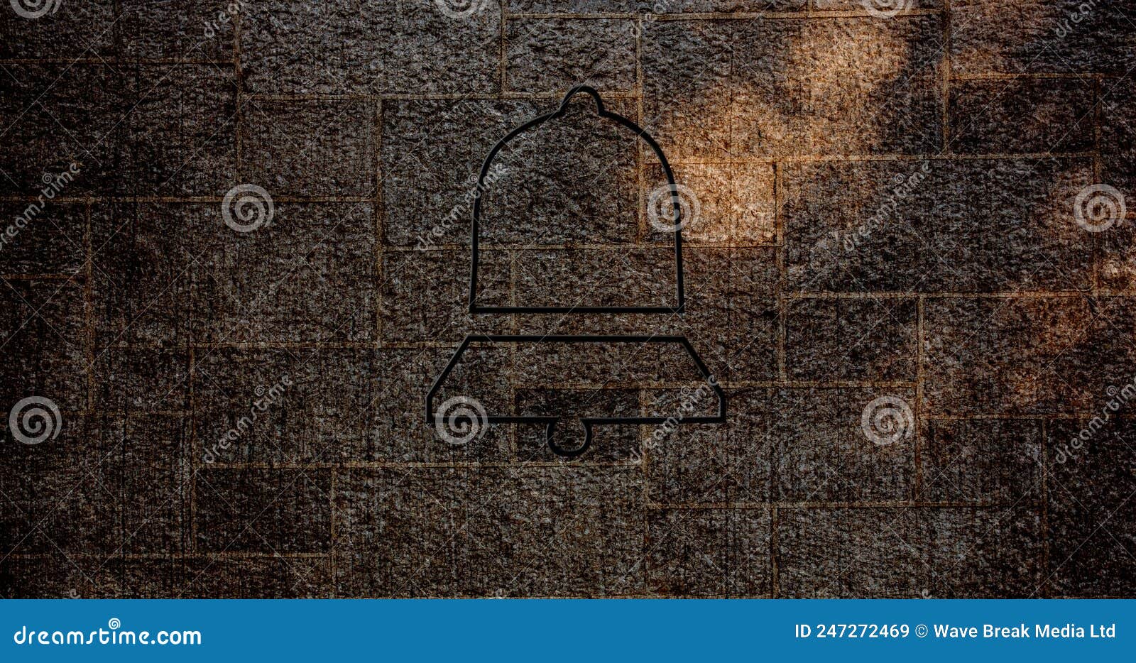 Image of Glowing Neon Bell Icon on Brick Wall Stock Image - Image of ...