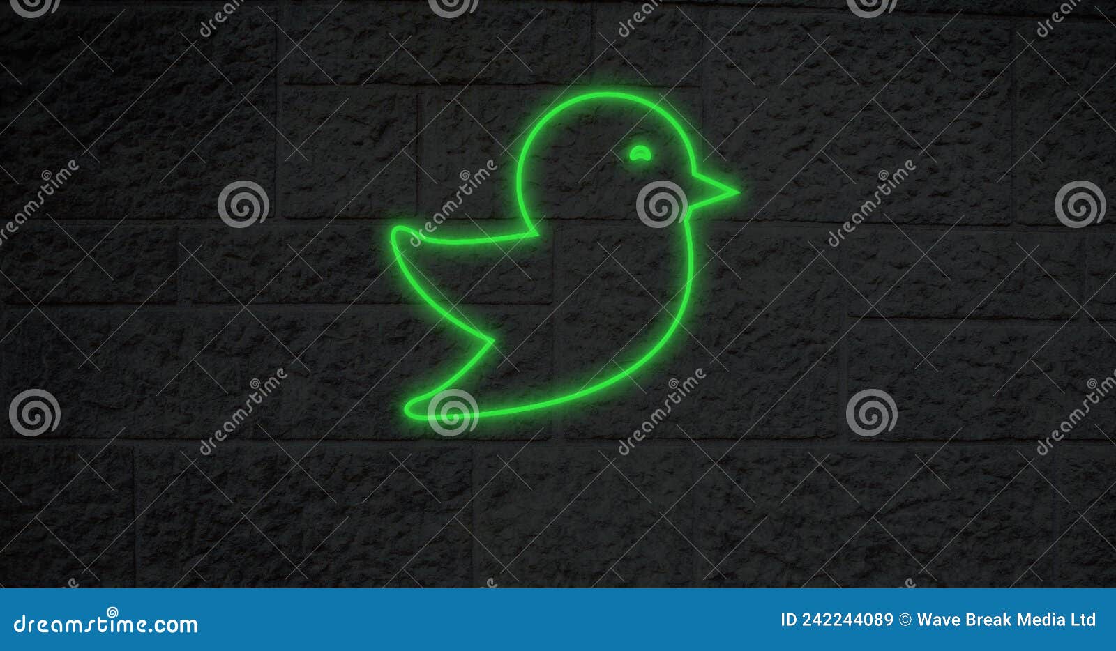 Neon Bird Icon On Brick Wall. Social Network Design Element. Night ...