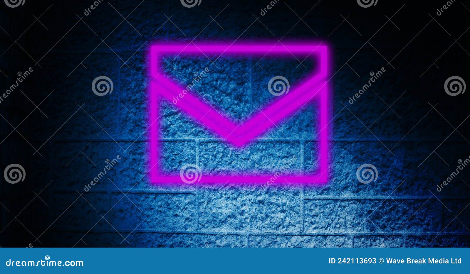 Image of Glowing Neon Envelope Icon on Brick Wall Stock Illustration ...