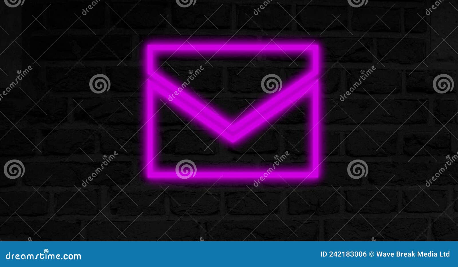 Image of Glowing Neon Envelope Icon on Brick Wall Stock Illustration ...